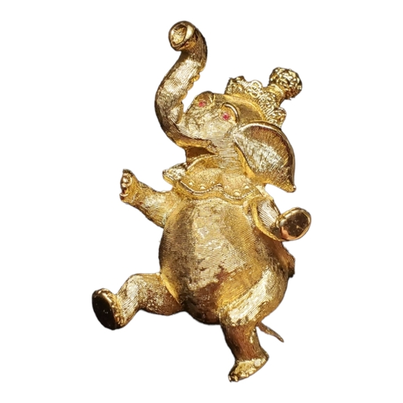 Monet | Jewelry | Monet Dancing Elephant Brooch Brushed Gold Tone Red ...